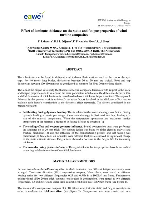 Pdf Effect Of Laminate Thickness On The Static And Fatigue Properties Of Wind Turbine Composites