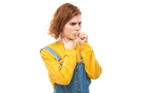 Premium Photo Portrait Of Young Redhead Woman Coughing Suffering From