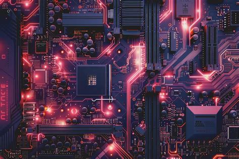 Computer Motherboard With Complex Circuits And Microchips Focused On Technology Premium Ai
