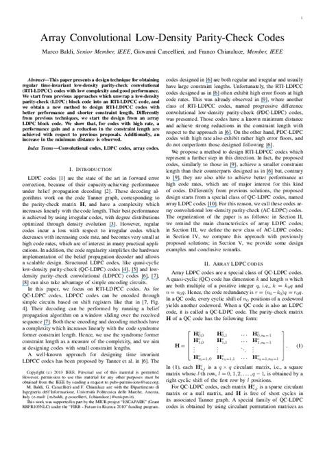 Pdf Array Convolutional Low Density Parity Check Codes