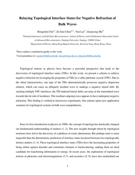 Pdf Relaying Topological Interface States For Negative Refraction Of Bulk Waves