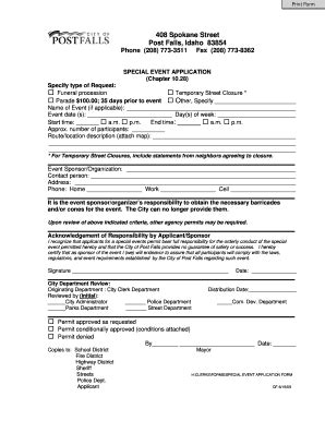 Fillable Online Postfallsidaho Special Event Application Form Planning