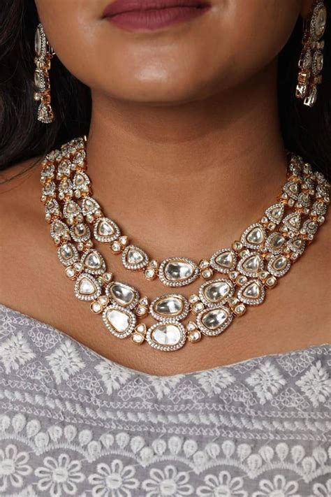 Fine Quality Three Layered Uncut Faux Polki Diamond Necklace Etsy