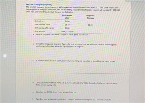 Solved Exerclse Margins Points The Product Manager Chegg