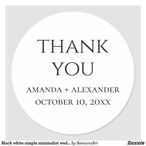 Black White Simple Minimalist Wedding Thank You Classic Round Sticker