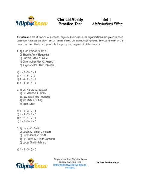 Clerical Ability Practice Test Set 1 Pdf