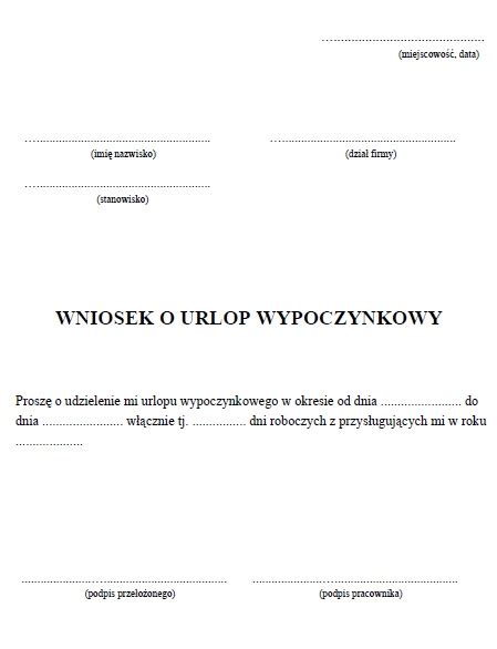 Wniosek O Urlop Wypoczynkowy