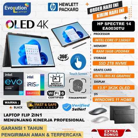 Jual Laptop 2in1 Flip HP Spectre X360 14 EA0030TU Intel Core I7 1165G7