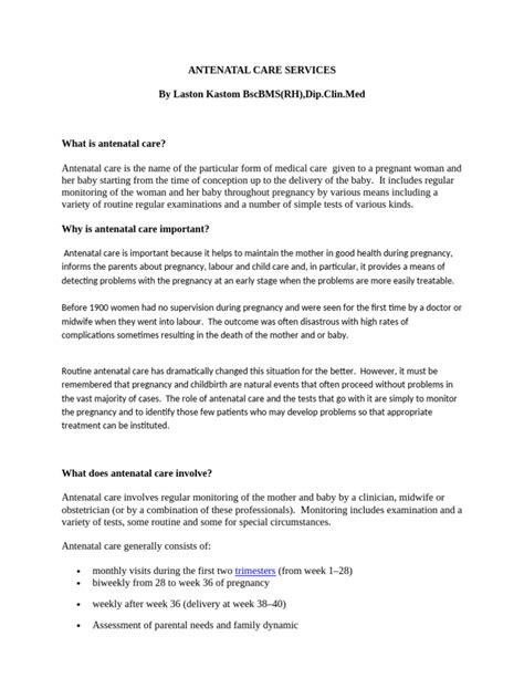 6 Antenatal Care Services Pdf Pregnancy Obstetrics