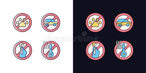 Vr Helmet Restrictions Light And Dark Theme Rgb Color Manual Label Icons Set Stock Vector