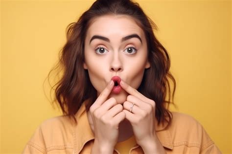 Premium Photo Photo Of Pleasant Looking Woman Makes Lips Round Shows