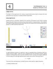 Experiment 4 The Simple Pendulum Instructions Pdf 4 EXPERIMENT NO 4 SIMPLE Course Hero
