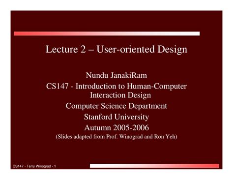 [ppt] lecture 2 user oriented design nundu janakiram cs147