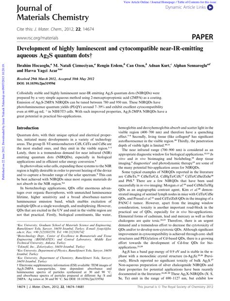 Pdf Development Of Highly Luminescent And Cytocompatible Near Ir
