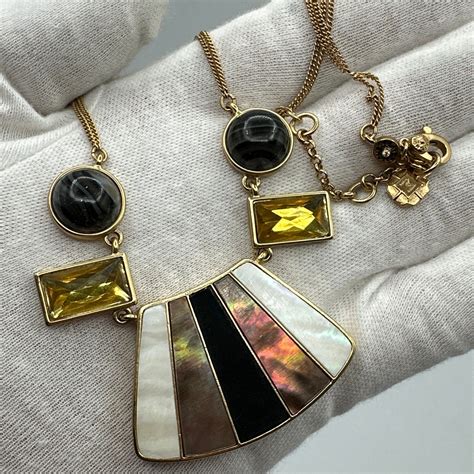 Vtg Monet Mother Of Pearl Abalone Shell Inlay Necklace Signed Etsy