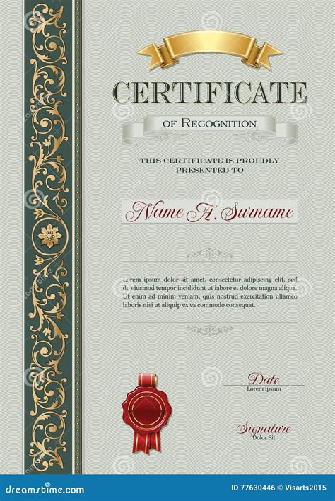 Certificate Of Recognition Vintage Frame Portrait Cartoon Vector
