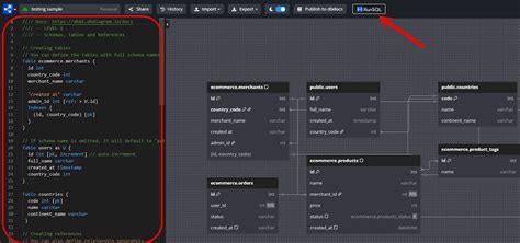 database structure moves to runsql tool from dbdiagram runsql button