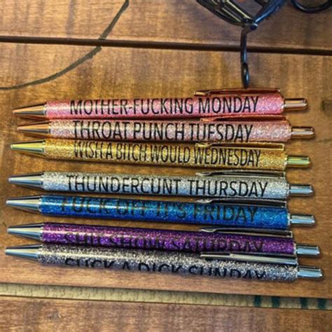 7x Funny Pens Swear Word Pen Kit Weekday Vibes Glitter Pen Funny Office