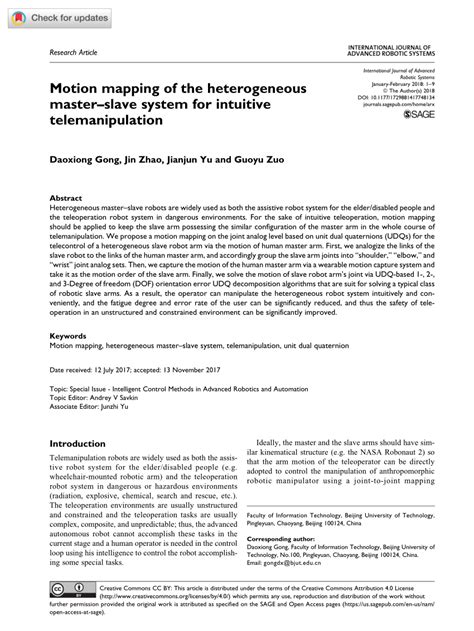 Pdf Motion Mapping Of The Heterogeneous Masterslave System For