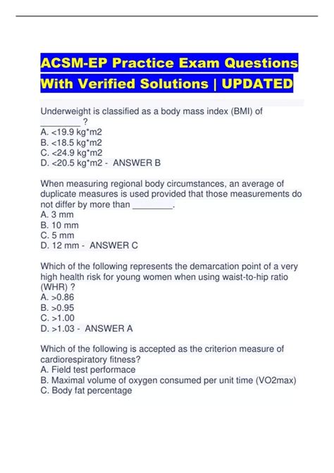 Acsm Ep Practice Exam Questions With Verified Solutions Updated