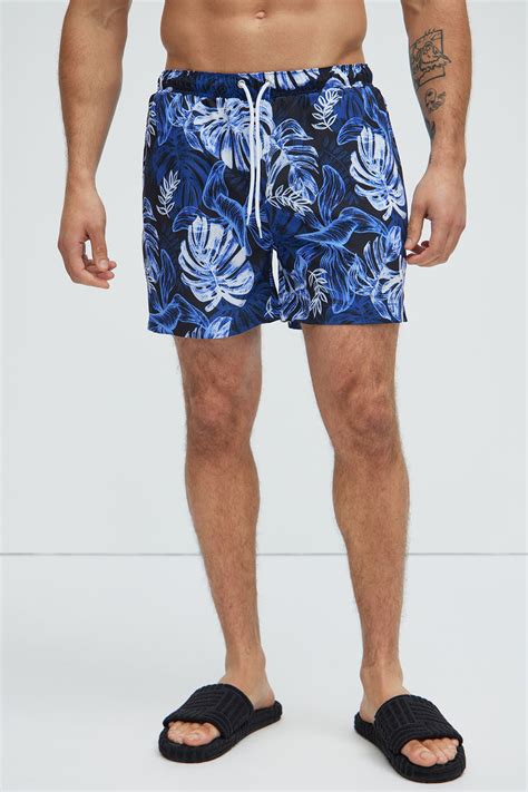 Palm Sketches Swim Trunks Navy Fashion Nova Mens Swim Fashion Nova