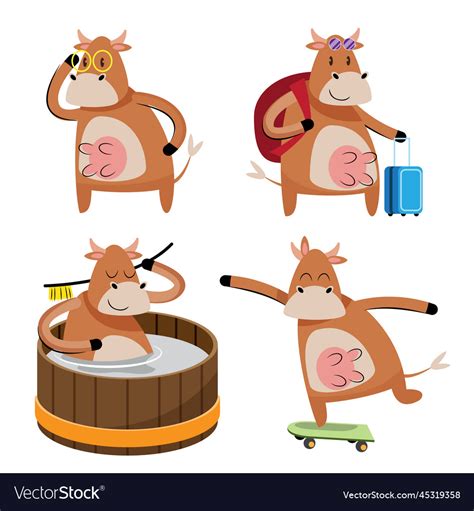 Set Of Brown Cow Cartoon Character Royalty Free Vector Image