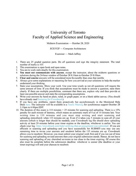 Ece552h1 20209 621665519639 Midterm 2020 Solution University Of Toronto Faculty Of Applied