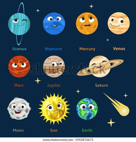 귀여운 만화 태양계 행성들 천왕성 해왕성 스톡 벡터로열티 프리 1942876675 Shutterstock