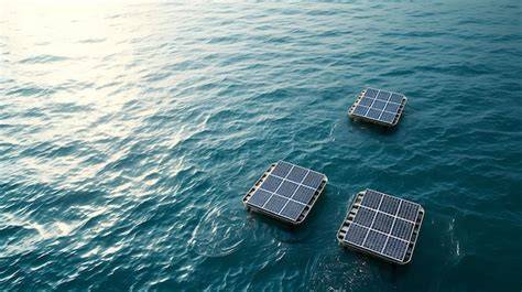 Premium Photo Three Floating Solar Panels In The Ocean Generative AI