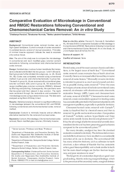 Pdf Comparative Evaluation Of Microleakage In Conventional And Rmgic Restorations Following