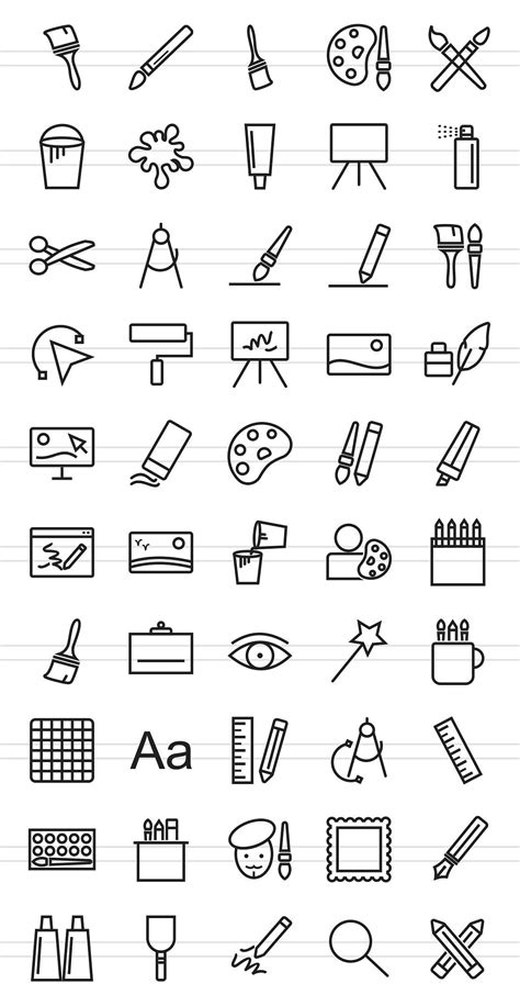 50 Art And Designing Line Icons By Iconbunny On Creativemarket Easy