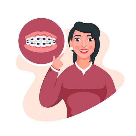 Illustration Of Young Girl Showing Her Braces At Teeth On White