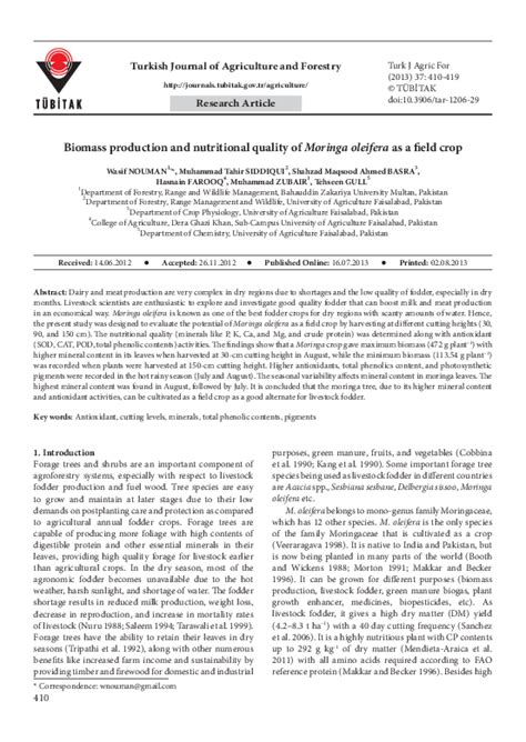 Pdf Biomass Production And Nutritional Quality Of Moringa Oleifera As