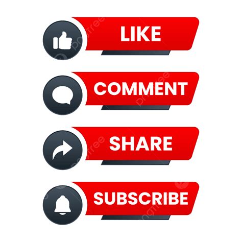 Youtube Like Comment Share And Subscribe Text Button Vector Set Like Button Comment Button