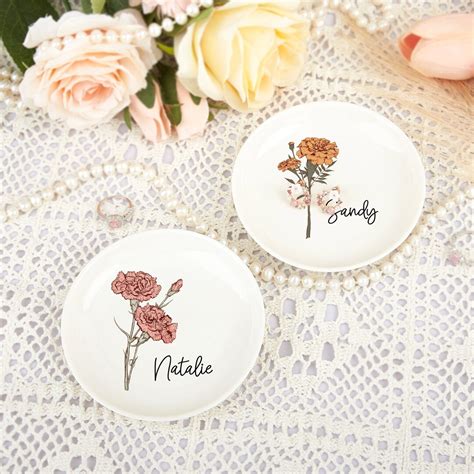 Wedding Ring Dishpersonalized Ring Dish With Birth Flowerjewelry Dish