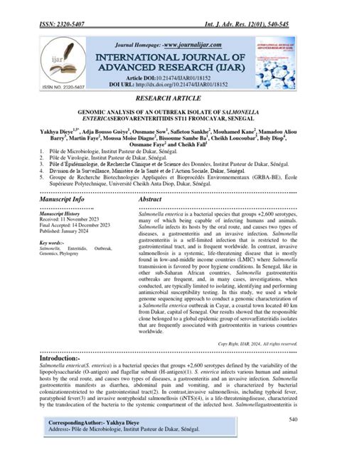 Genomic Analysis Of An Outbreak Isolate Of Salmonella