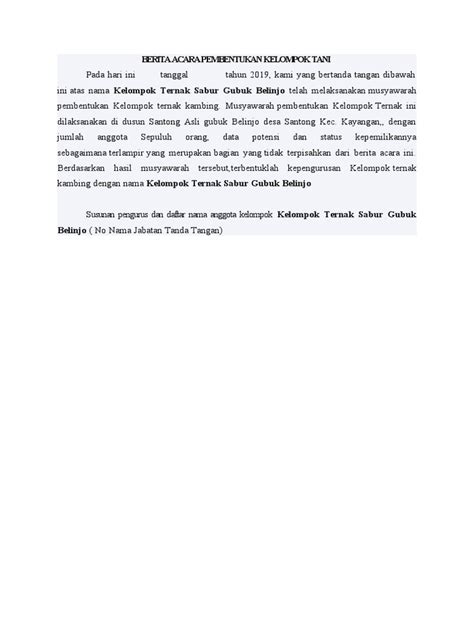 Berita Acara Pembentukan Kelompok Tani Pdf