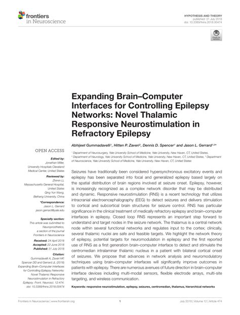 Pdf Expanding Braincomputer Interfaces For Controlling Epilepsy Networks Novel Thalamic