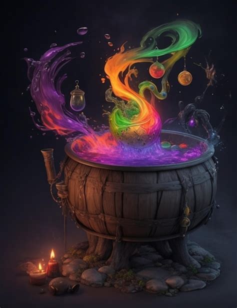 Premium Photo Witchs Cauldron Bubbling With Mysterious Liquid