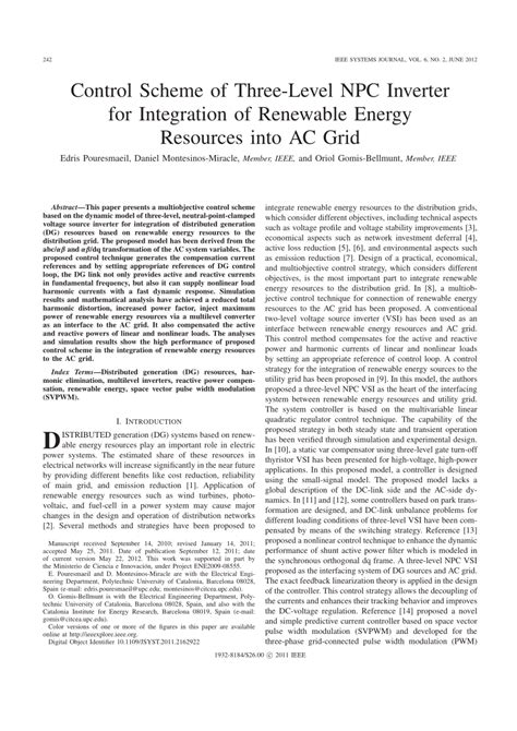 Pdf Control Scheme Of Three Level Npc Inverter For Integration Of Renewable Energy Resources