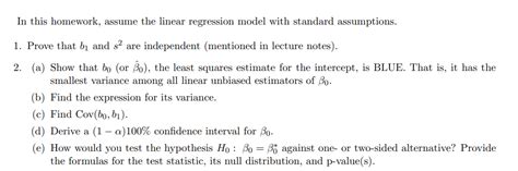In This Homework Assume The Linear Regression Model Chegg