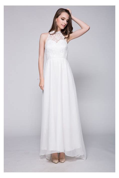 White Lace Long Halter Chiffon Dress 69 Ck394