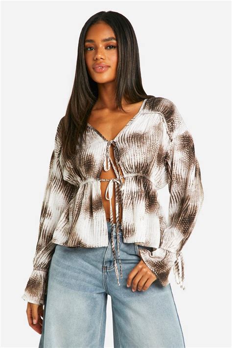 Chiffon Abstract Blouse Boohoo Uk