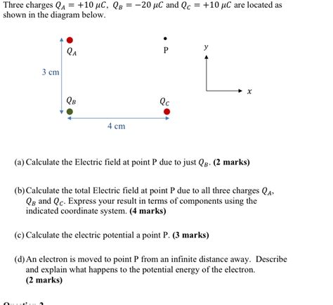 Solved Three Charges Qa 10 Uc Qb 20 °c And Qc 10