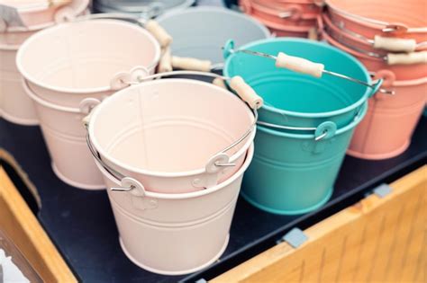 Premium Photo Colorful Buckets Arranged