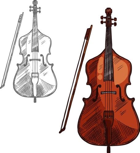 Violin With Bow Isolated Musical Instrument Sketch