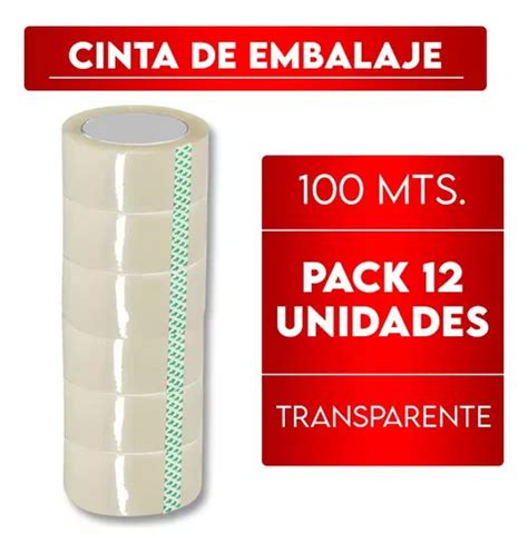 Pack 12 Cinta Embalaje Transparente 100 Metros Cuotas sin interés