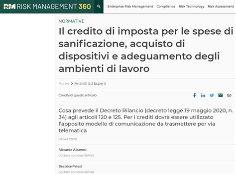 Il Credito Di Imposta Per Le Spese Di Sanificazione Acquisto Di Dispositivi E Adeguamento Degli