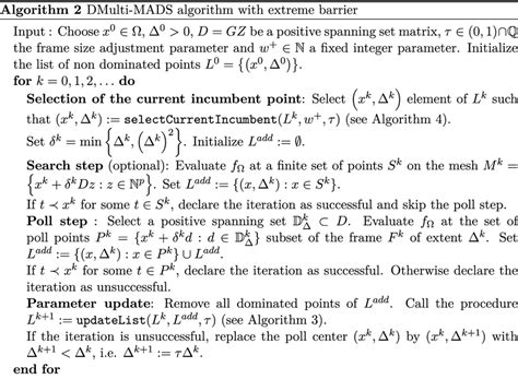 Description Of The Dmulti Mads Algorithm With Extreme Barrier