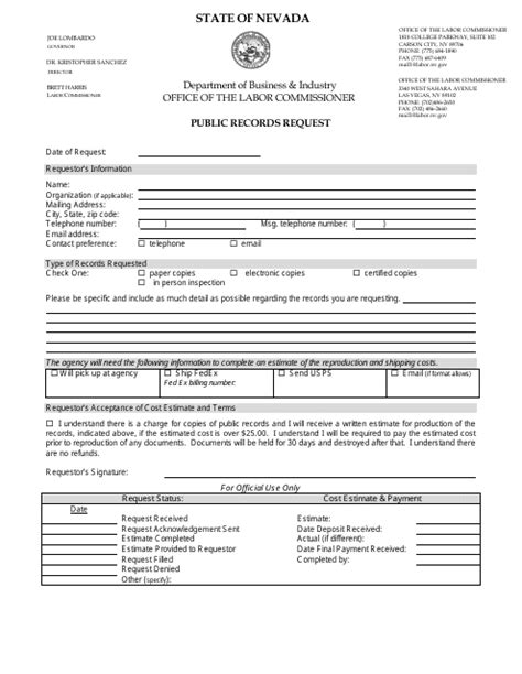 Nevada Public Records Request Fill Out Sign Online And Download Pdf
